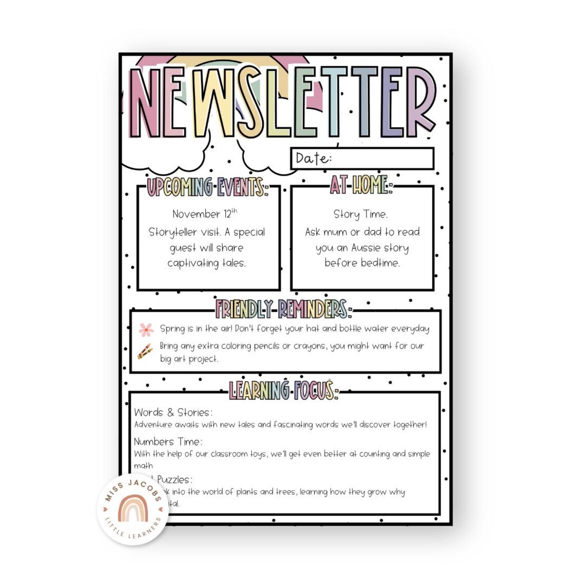 Classroom Newsletter Templates | Editable | Spotty Pastels Classroom ...