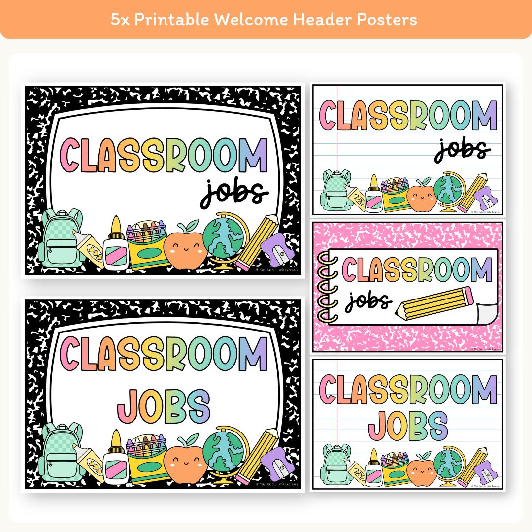 Cutesy Classroom Job Chart Composition Book Theme, Editable Class Job ...