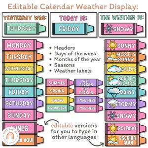 Cutesy Calendar and Weather Classroom Display, Printable Teacher Pocket ...