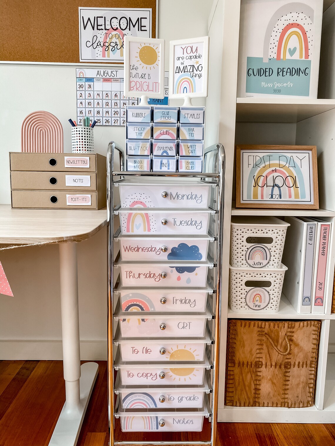 MODERN RAINBOW Teacher Trolley Labels Editable Calm Colors - Etsy