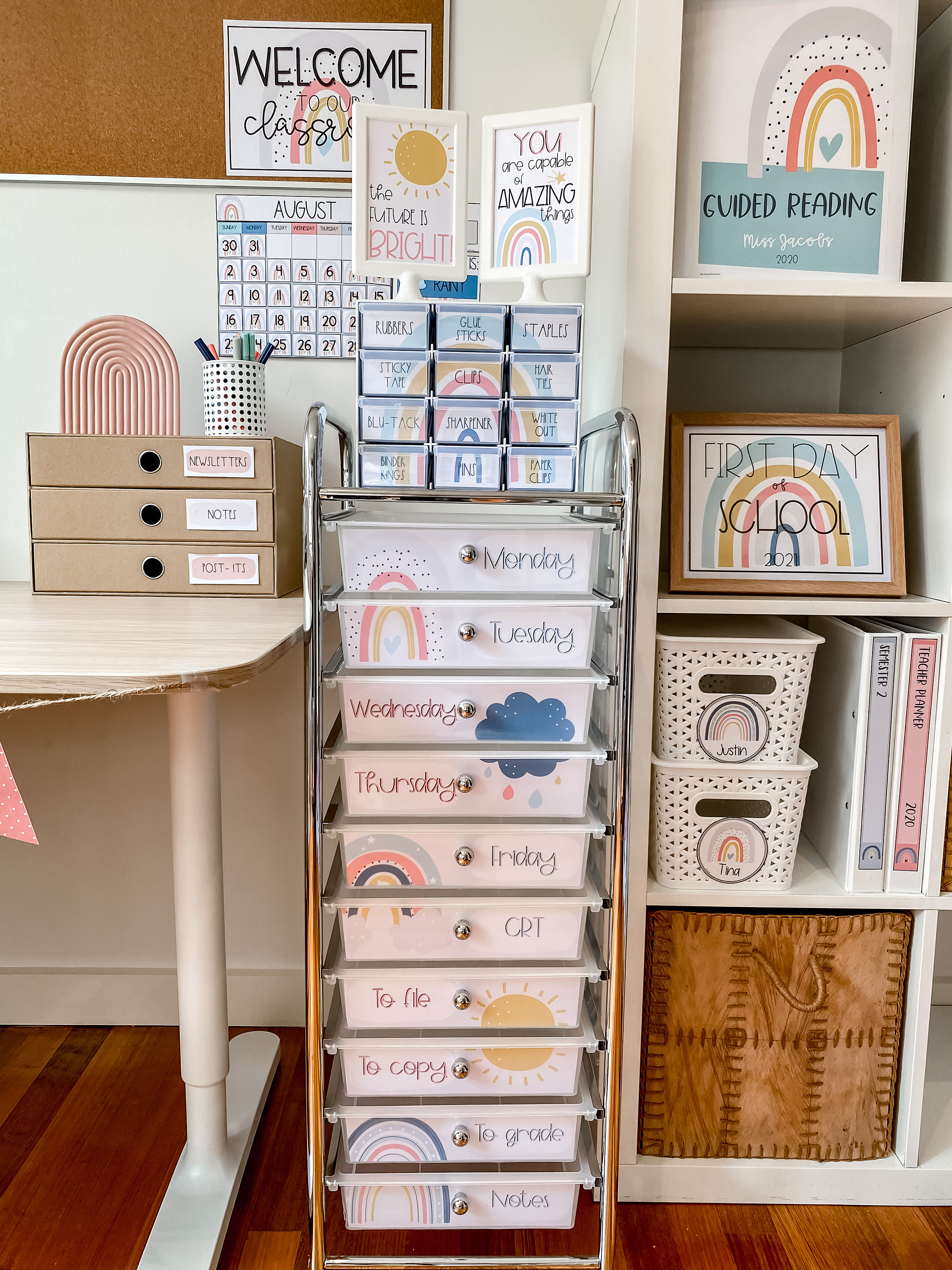 MODERN RAINBOW Teacher Trolley Labels Editable Calm Colors - Etsy