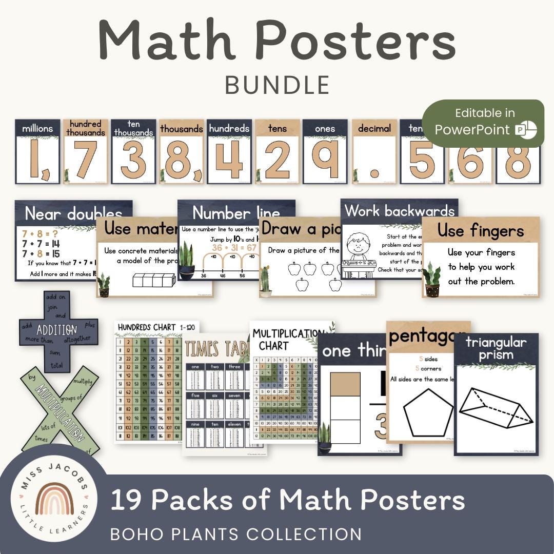 BOHO PLANTS Math Posters Bundle | Rustic Classroom Decor - Etsy
