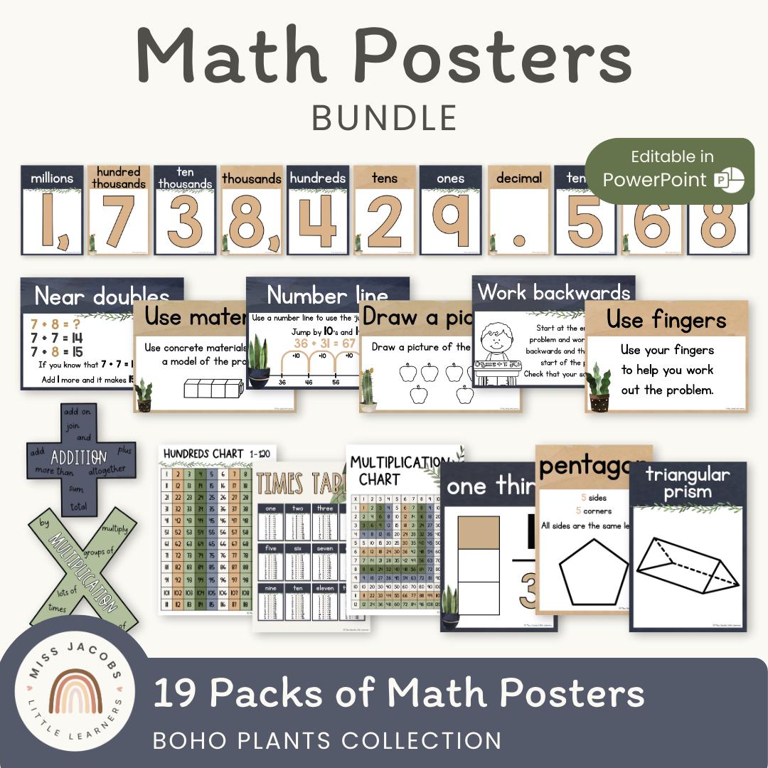 BOHO PLANTS Math Posters Bundle | Rustic Classroom Decor - Etsy