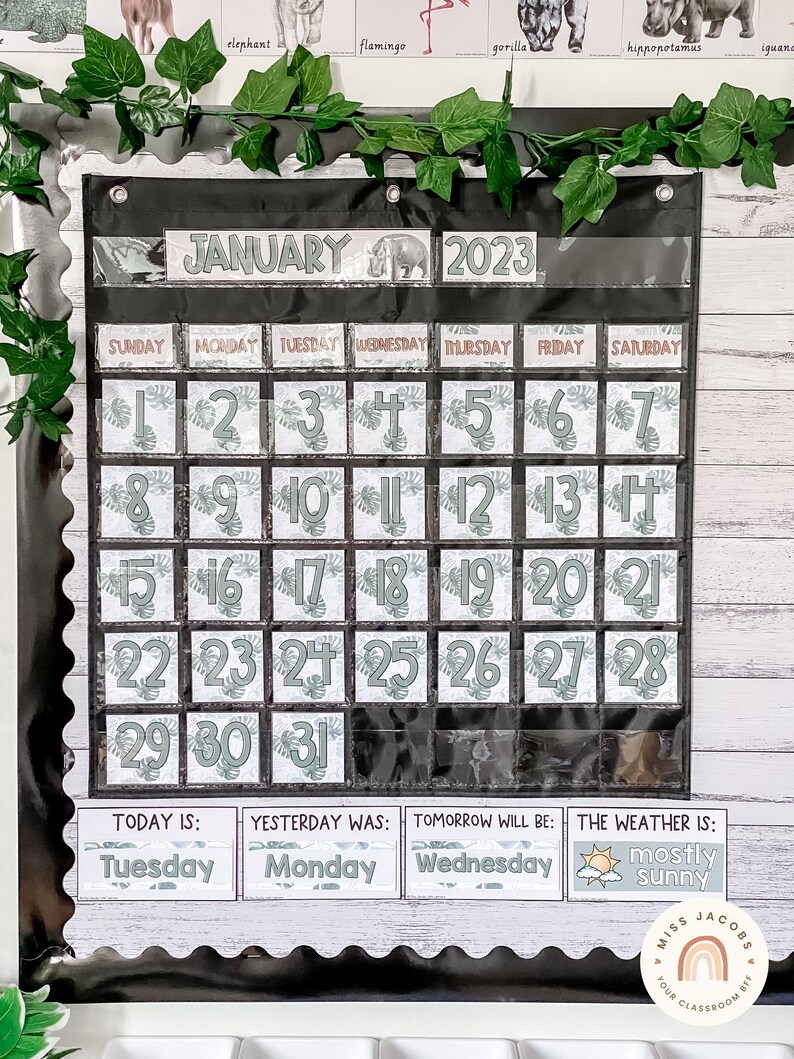 Classroom Calendar Modern Jungle Pocket Chart and Standard - Etsy