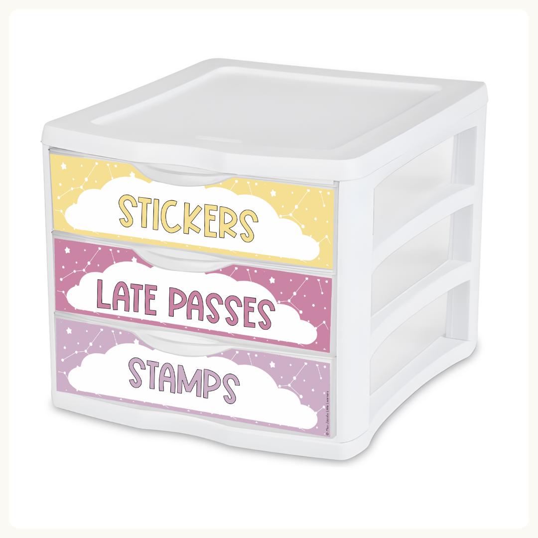 Sterilite 3-drawer Labels: Dreamy Space Theme Classroom Supply ...