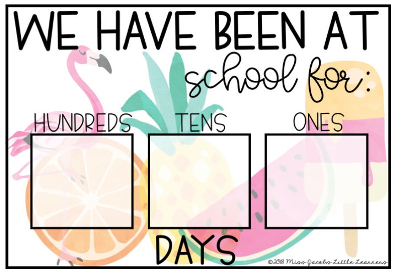 TROPICAL 100 Days of School Tally 200 Days Countdown - Etsy