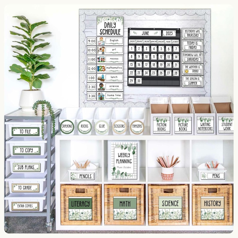 MODERN BOTANICAL Classroom Decor Bundle, Eucalyptus & Botanical Prints ...