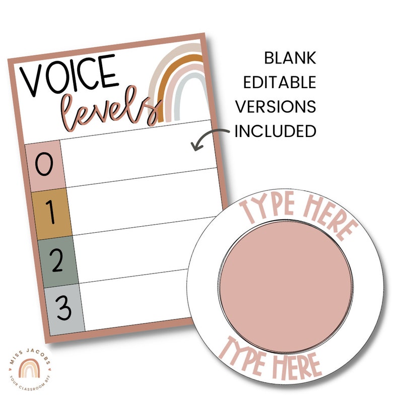 Boho Rainbow Voice Noise Level Display EDITABLE Classroom - Etsy