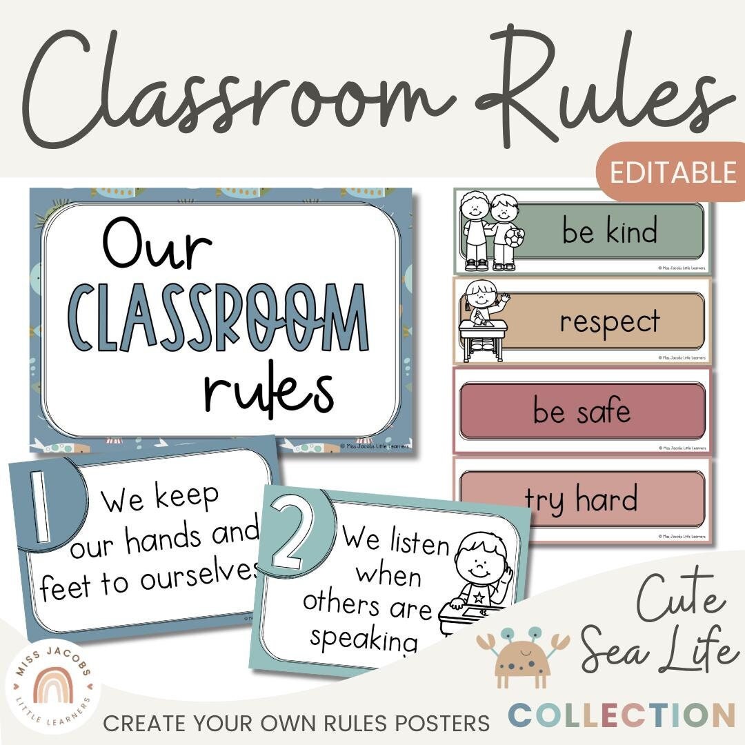 Classroom Rules Posters for Classroom Management | Cute Sea Life Decor ...