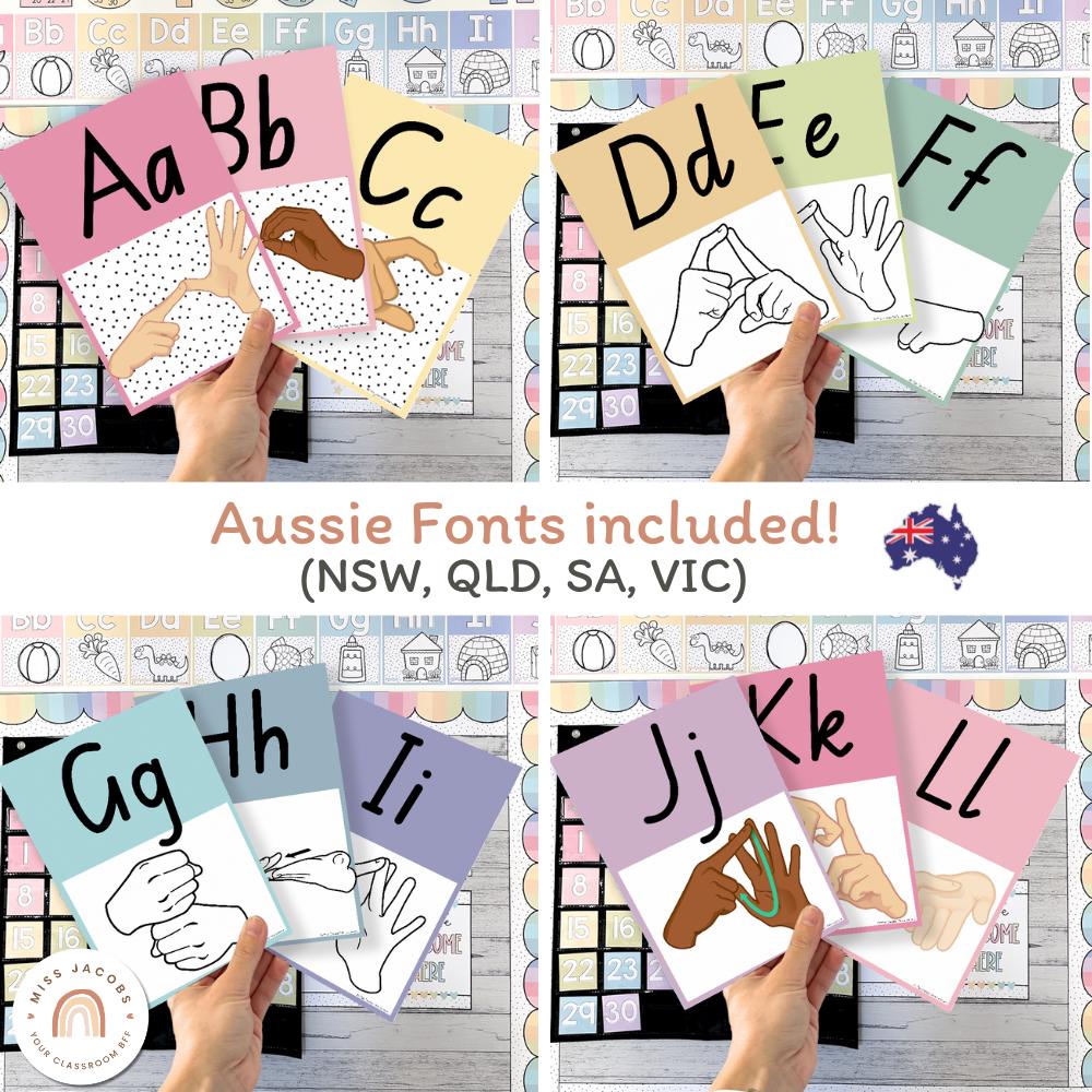 Auslan Alphabet Posters | SPOTTY PASTELS | Muted Rainbow Decor - Etsy