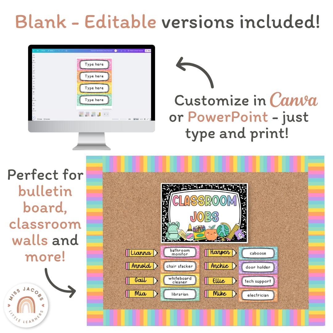 Cutesy Classroom Job Chart Composition Book Theme, Editable Class Job ...