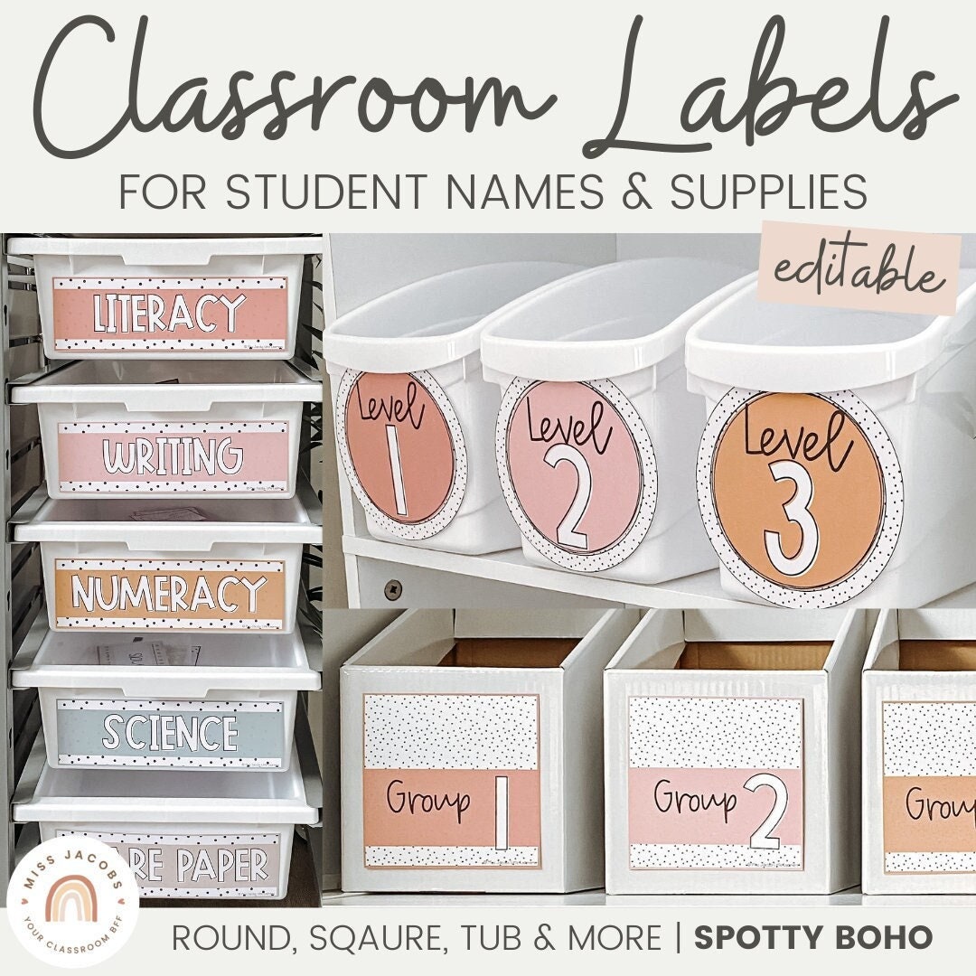 Classroom Labels | SPOTTY BOHO | Editable - Etsy