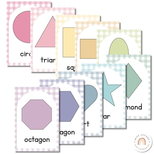 Shape Posters | Daisy Gingham Pastels Classroom Decor | Editable - Etsy