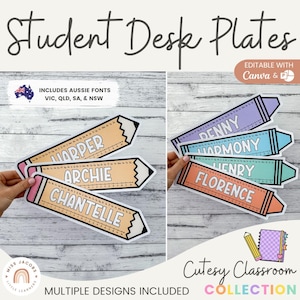 Cutesy Student Desk Name Plates, Editable Desk Name Tags, Cute School ...