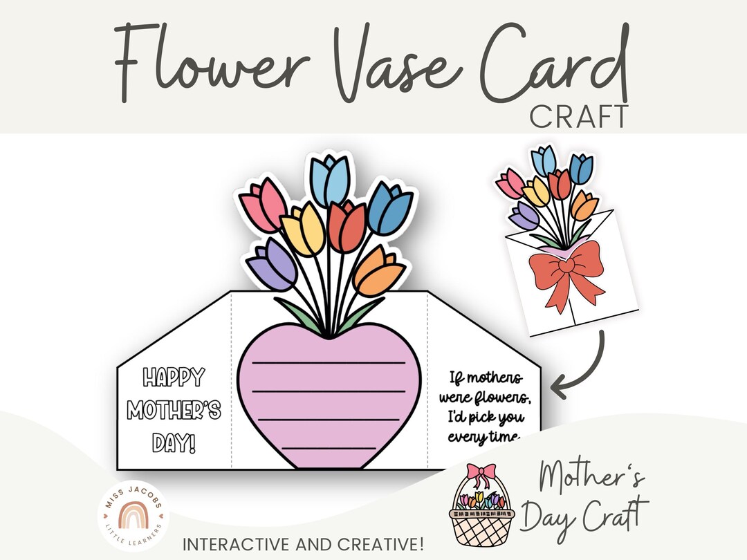 Flower Vase Card Craft for Mother’s Day, Printable Kids Activity With ...