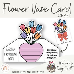 Flower Vase Card Craft for Mother’s Day, Printable Kids Activity With ...