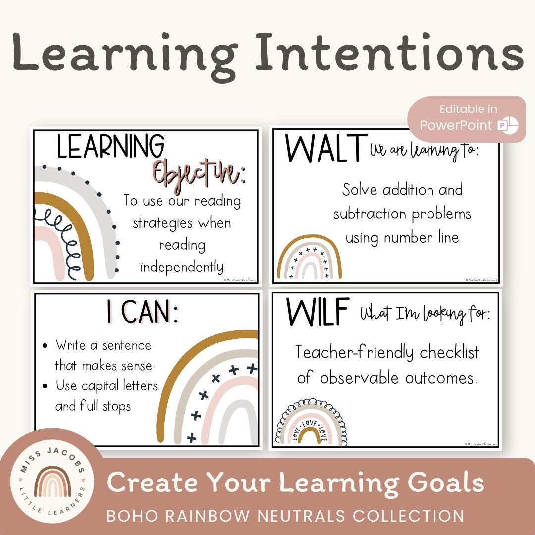 BOHO RAINBOW Learning Intentions | Editable | Neutral Rainbow Classroom ...