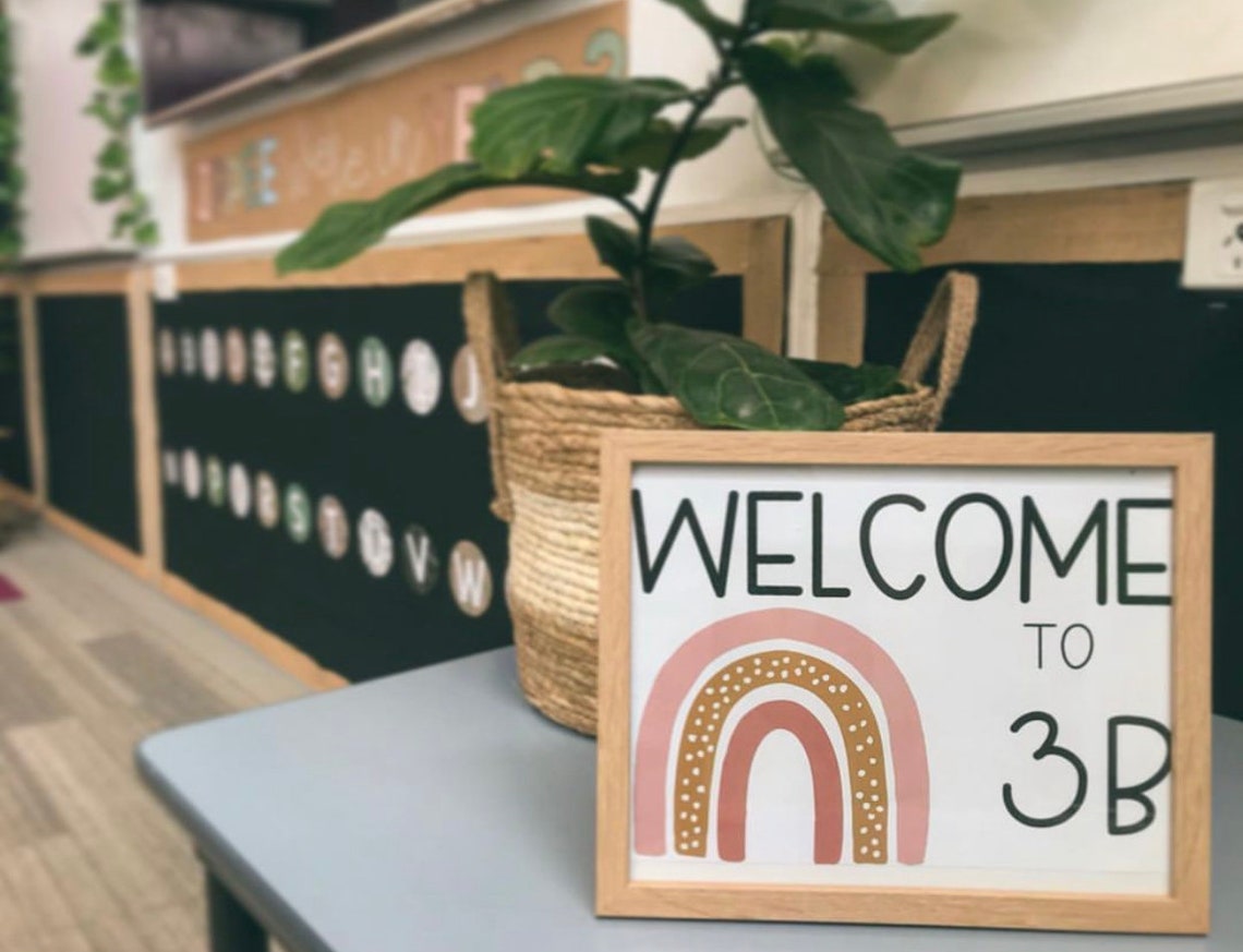 BOHO RAINBOW Welcome Sign | Editable | Neutral Rainbow Classroom Decor ...