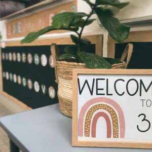 BOHO RAINBOW Welcome Sign | Editable | Neutral Rainbow Classroom Decor ...
