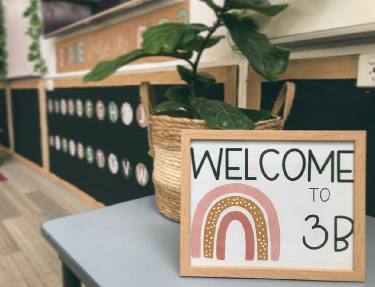 BOHO RAINBOW Welcome Sign | Editable | Neutral Rainbow Classroom Decor ...