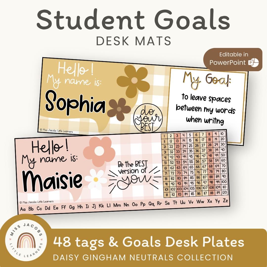 Student Name Tags and Goals Desk Plates | Alphabet and Number Line ...