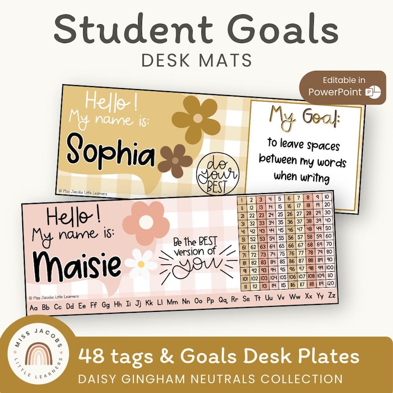 Student Name Tags and Goals Desk Plates | Alphabet and Number Line ...