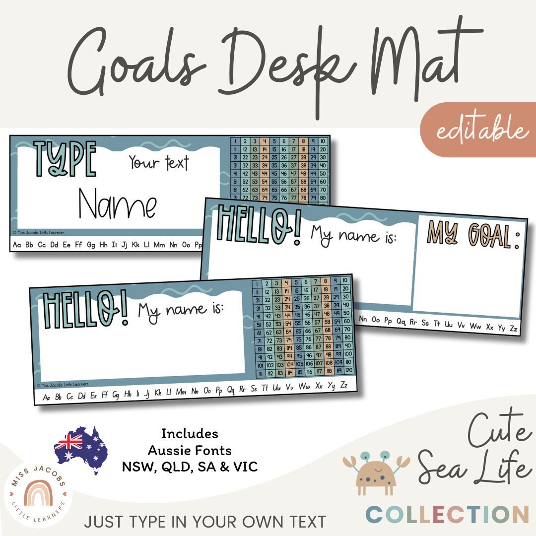 Student Name Tags & Goals Desk Plates | Cute Sea Life Classroom Decor ...