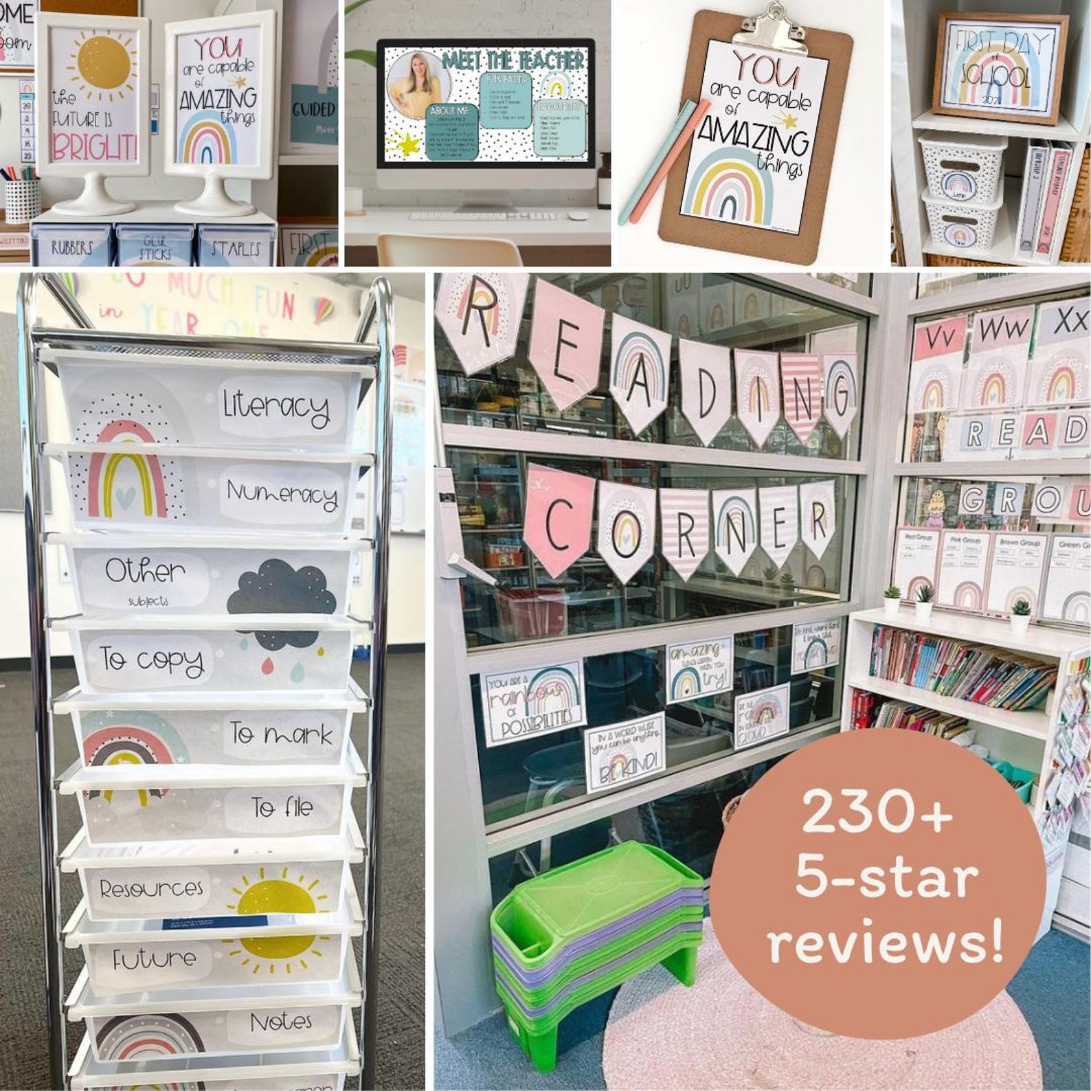 MODERN RAINBOW Classroom Decor Bundle Editable Calm Colors Classroom ...