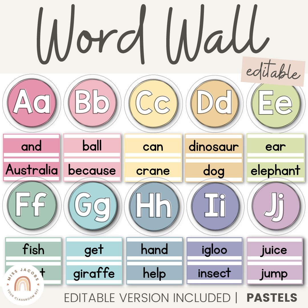 Alphabet Word Wall | PASTELS | Editable - Etsy