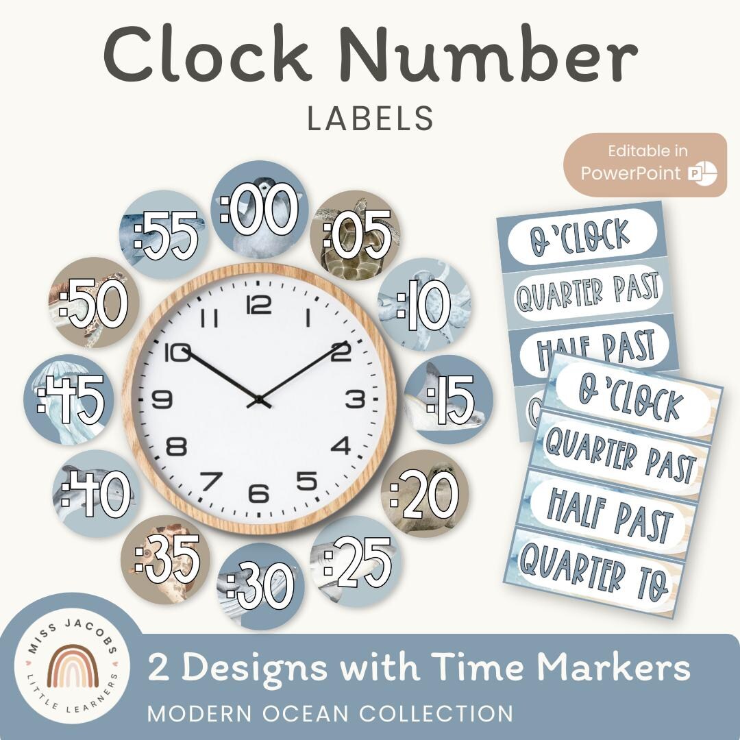 Clock Numbers | Modern Ocean Classroom Decor | Editable - Etsy