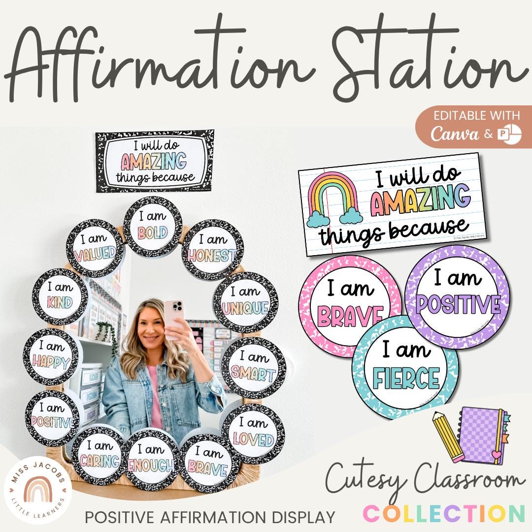 Cutesy Affirmation Station, Editable Classroom Affirmation Poster ...