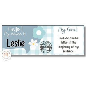 Student Name Tags & Goals Desk Plates Daisy Gingham Pastels Classroom ...