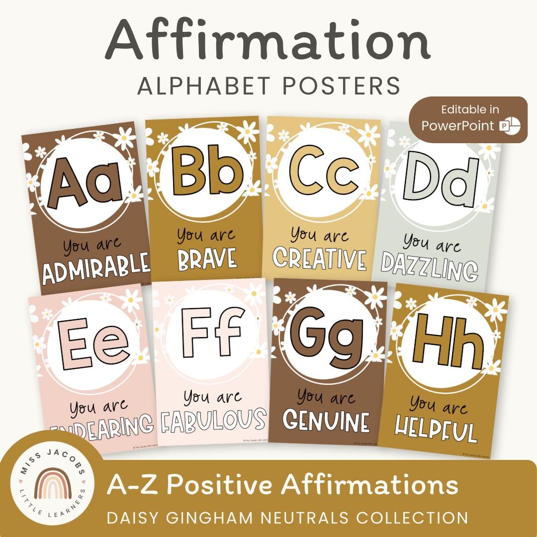 Affirmation Alphabet Posters, Daisy Gingham Prints Classroom Wall Decor ...