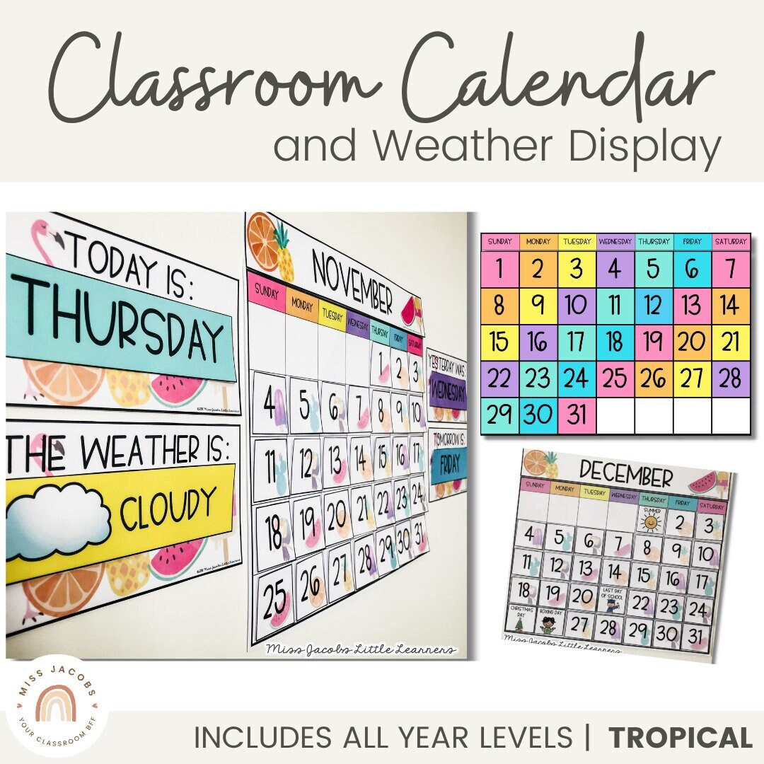 TROPICAL Classroom Calendar and Weather Display | Tropical Classroom ...