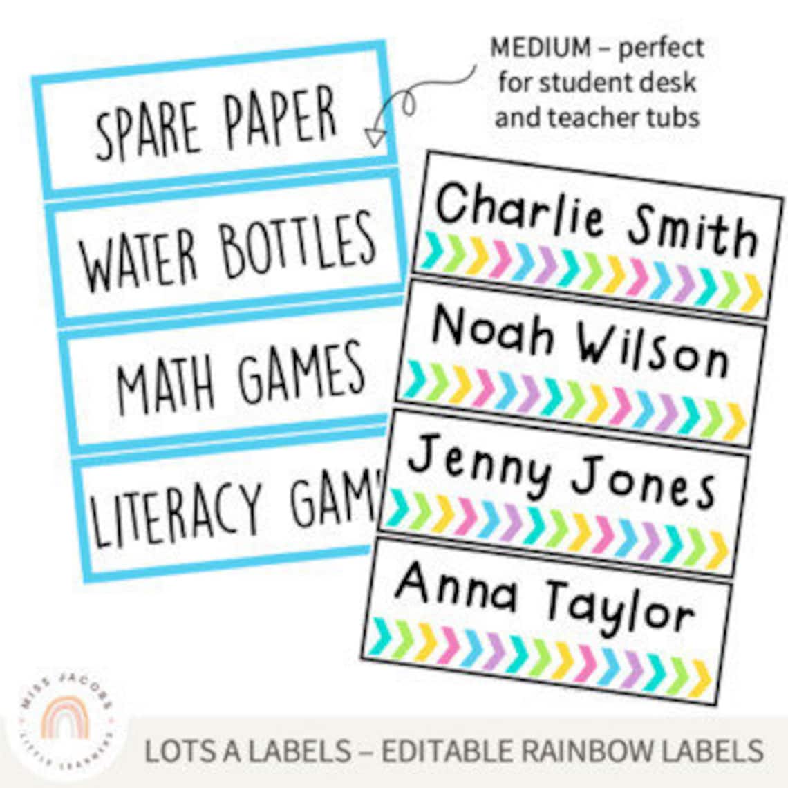 RAINBOW Editable Tray Labels Classroom Labels & Name Tags - Etsy