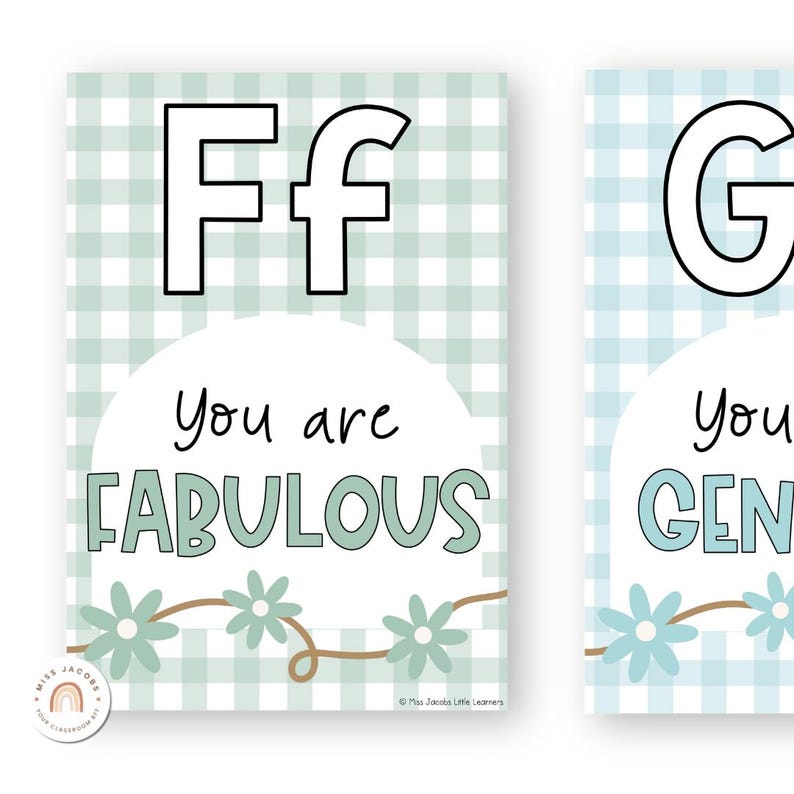Daisy Gingham Affirmation Alphabet Posters, Pastel Classroom ABC ...