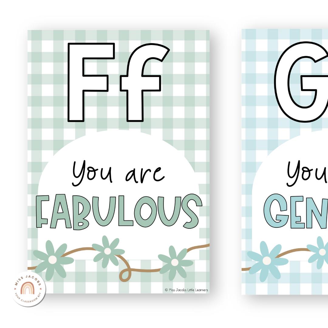 Daisy Gingham Affirmation Alphabet Posters, Pastel Classroom ABC ...