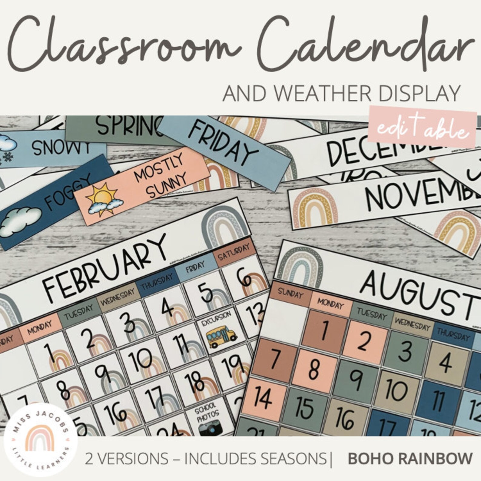 BOHO RAINBOW Classroom Calendar & Weather Display Editable - Etsy Canada