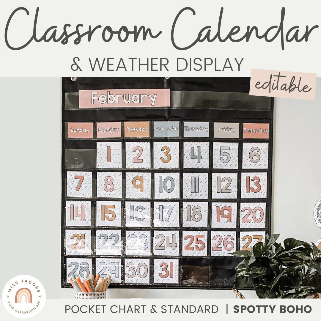 Classroom Calendar and Weather Display SPOTTY BOHO Classroom - Etsy UK