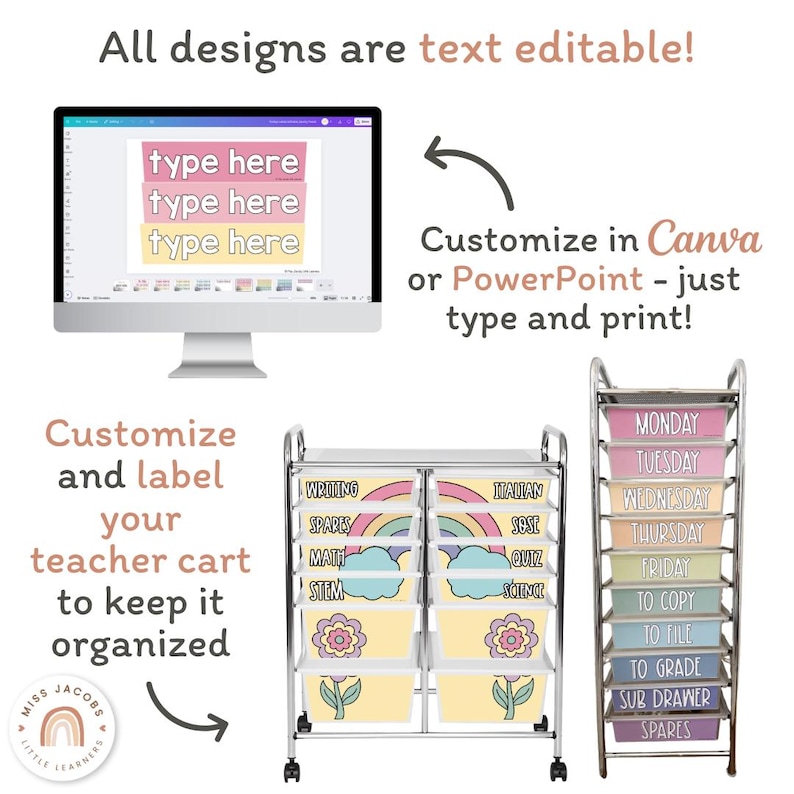 Teacher Trolley Labels | 10 Drawer Cart Labels | SPOTTY PASTELS ...