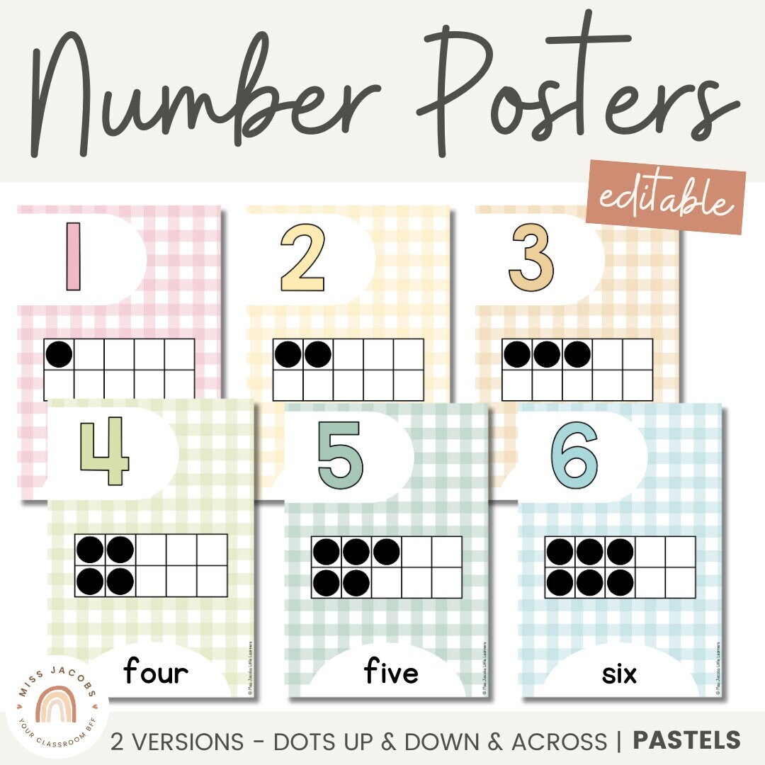 Number Posters With Ten Frames Daisy Gingham Pastels - Etsy