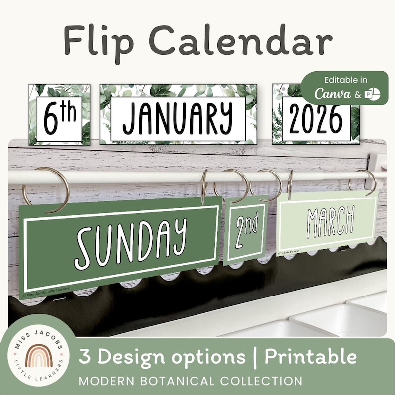 Daily Flip Calendar, Editable Days Months Years Cards, Printable ...