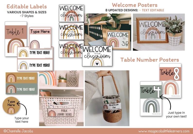 BOHO RAINBOW Classroom Decor Bundle Editable Neutral - Etsy