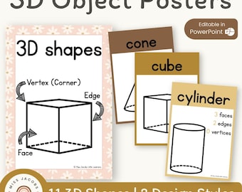 3D Shape Posters | Daisy Gingham Neutral Math Classroom Decor | 3D ...