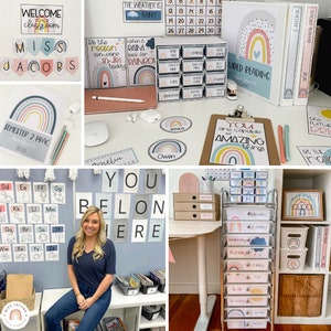 MODERN RAINBOW Classroom Decor Bundle Editable Calm Colors Classroom ...