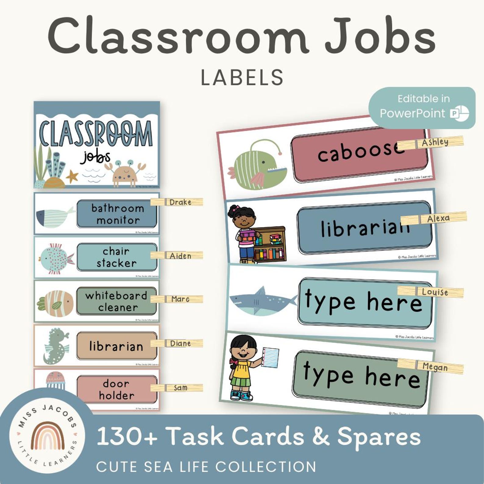 Classroom Jobs Display | Cute Sea Life Classroom Decor | Editable - Etsy