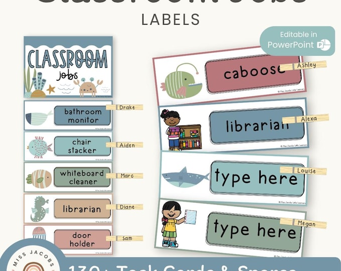 Classroom Jobs Display | Cute Sea Life Classroom Decor | Editable - Etsy