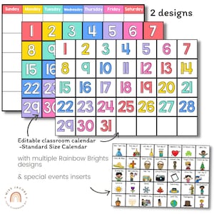 Classroom Calendar | BRIGHTS | Pocket Chart and Standard Size - Etsy