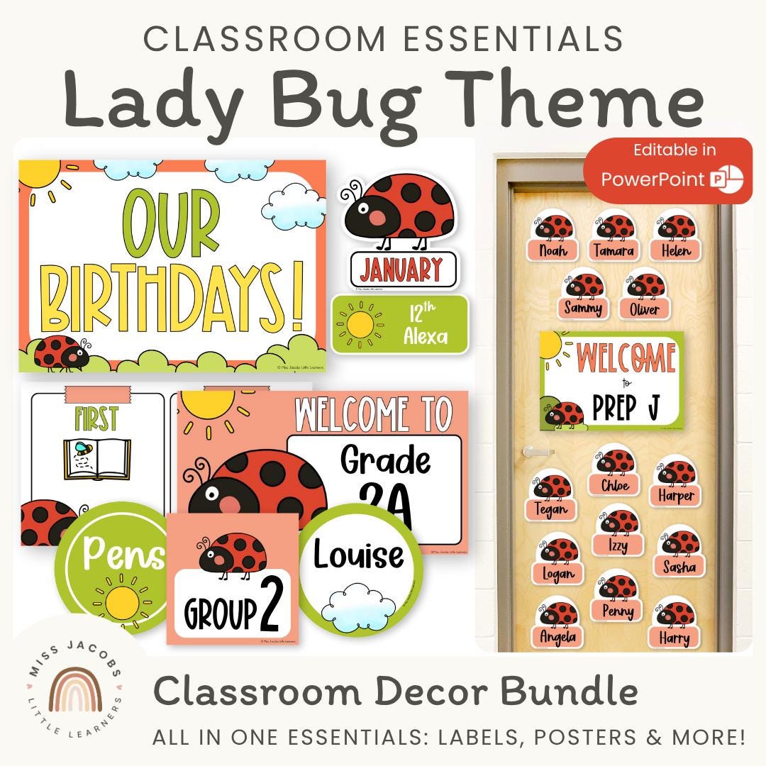 Spring Ladybug Classroom Decor Bundle, Editable Nature Theme Essentials ...
