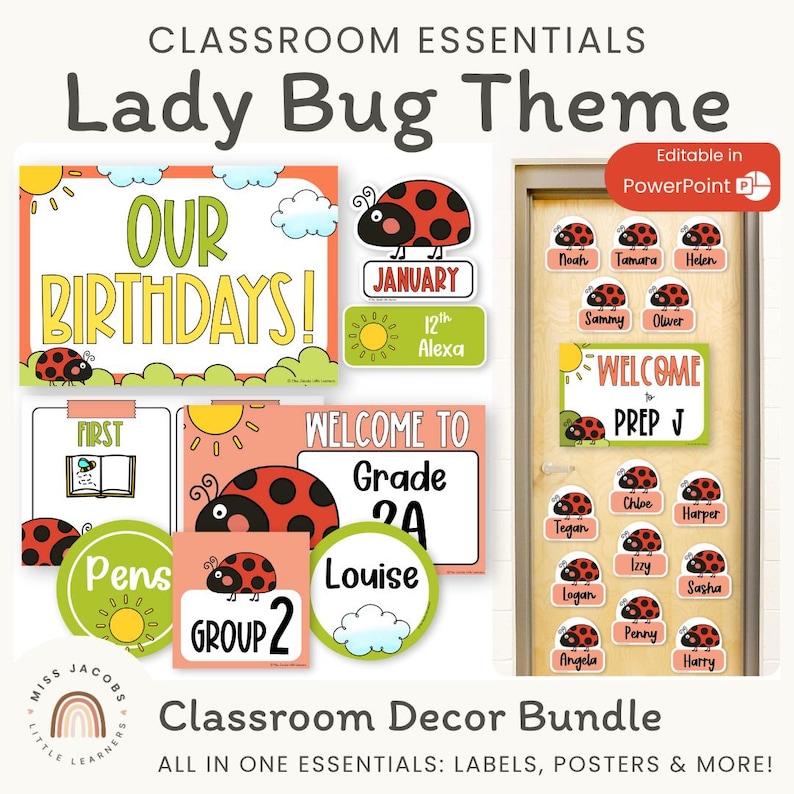 Spring Ladybug Classroom Decor Bundle, Editable Nature Theme Essentials ...
